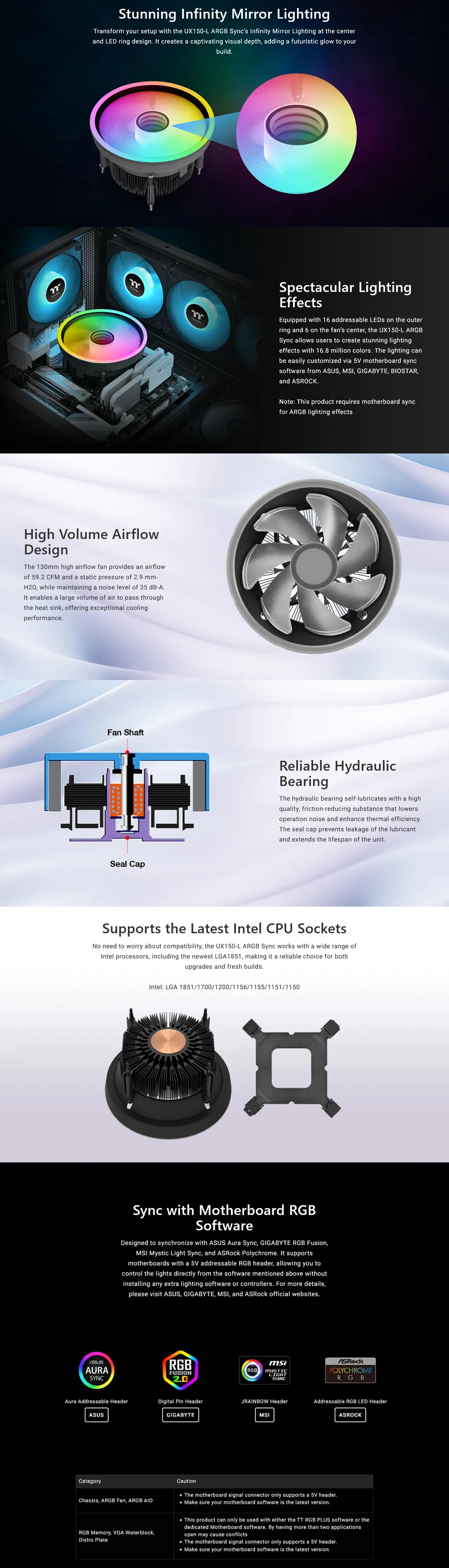 Thermaltake CL-P147-CA13SW-A, UX150-L ARGB CPU Cooler, Fan Size: 130mm ...